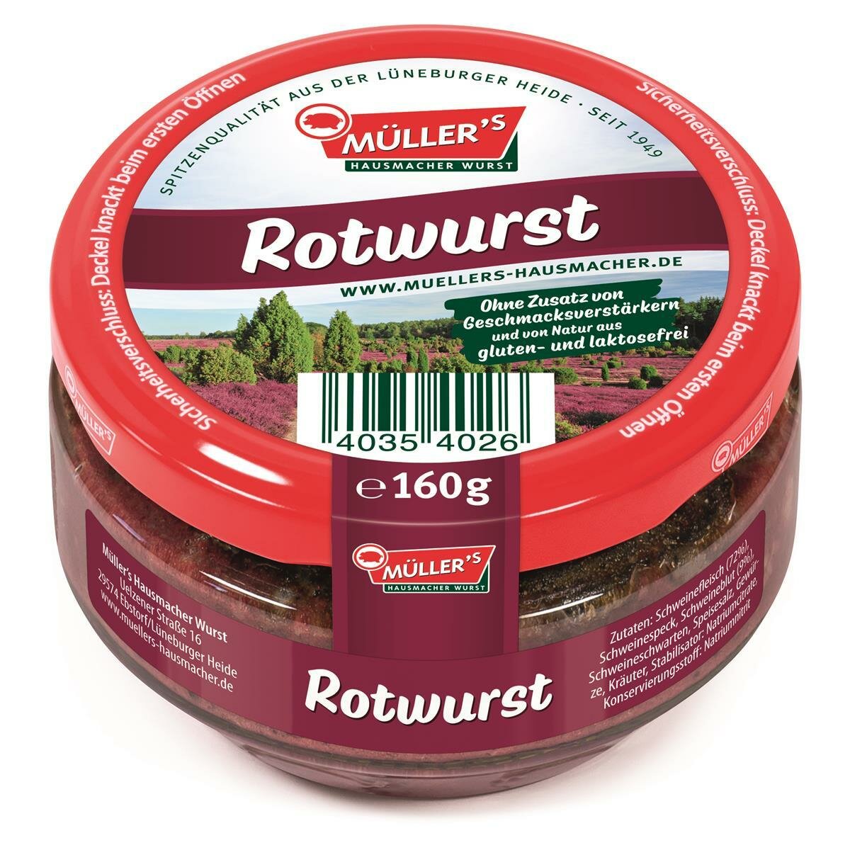 6x Müller's Rotwurst 160g Glas, 16,88