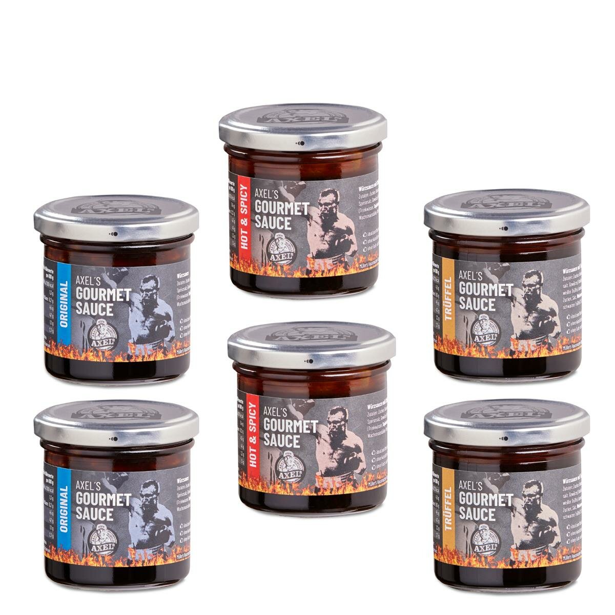 6x AXEL's Grillsaucen Probier Set: 2 x Original, 2 x Hot & Spicy, 2 x ...